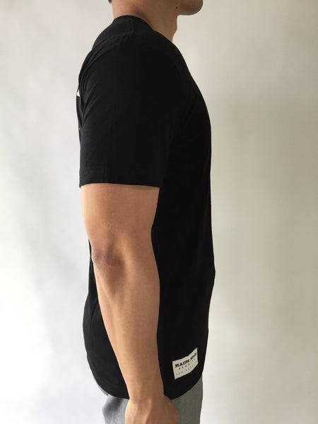 one Love ROUGH WORLD Black/Gold Crew Tees – Rauh-Welt Begriff Los Angeles